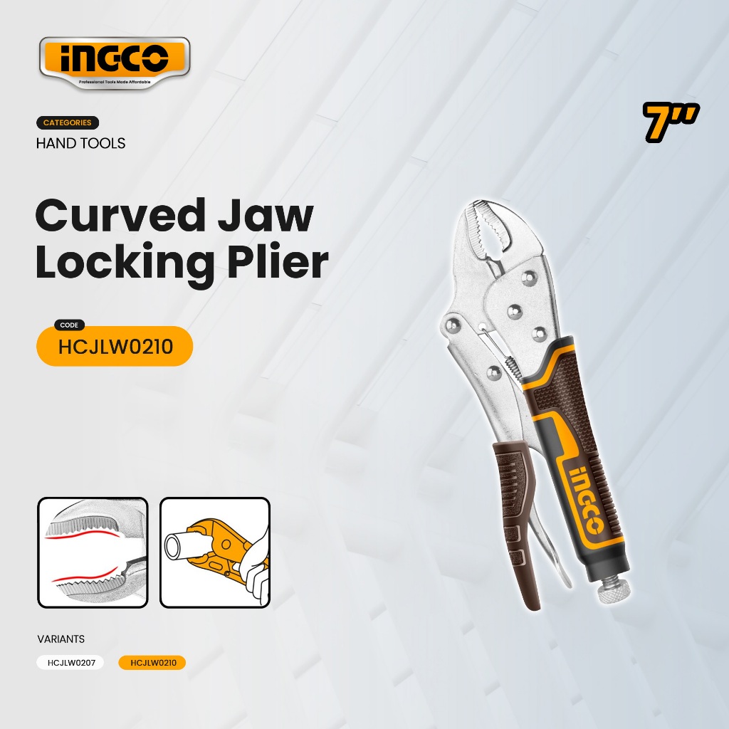 Ingco 7" Curved Jaw Locking Plier Jaw Carbon Steel Heavy-Duty Vise Grip ...