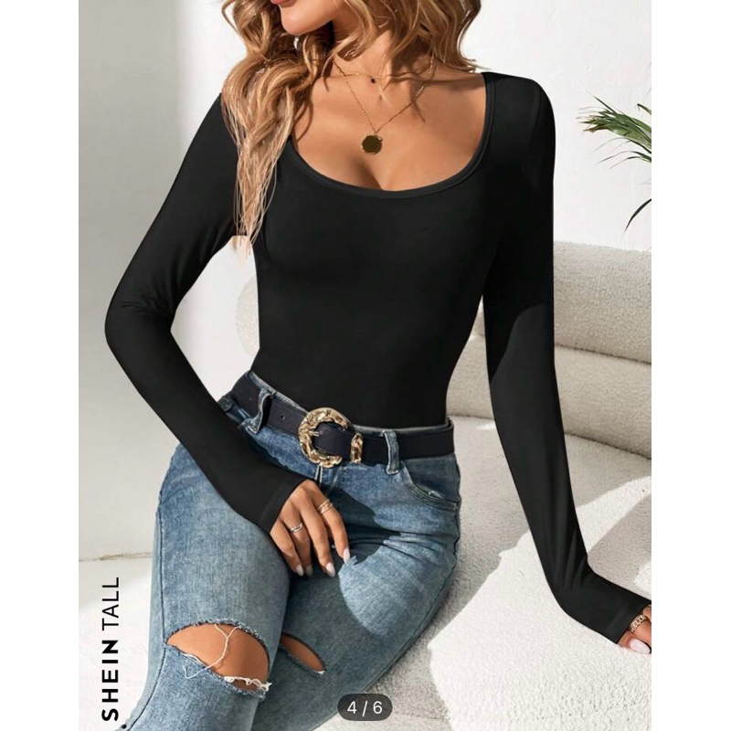 BRAND NEW SHEIN basic black fitted long sleeve top (XL) | Shopee ...