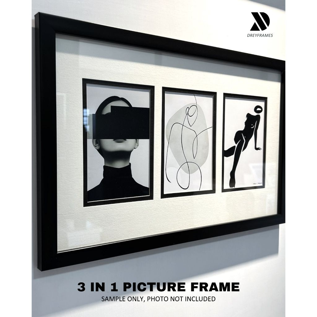 3 in 1 Double Mat Black Picture Frame for Photos - Ready to Hang - Home ...