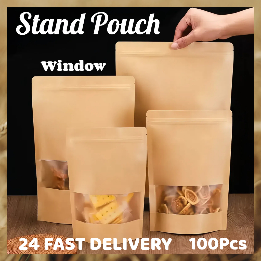 100Pcs Kraft Stand Up Pouch ZipLock Paper Plastic Resealable Packaging ...