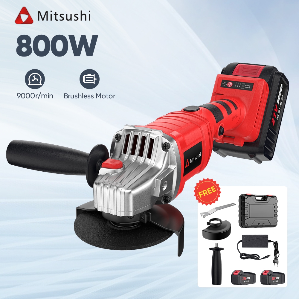Mitsushi 21V Cordless Angle Grinder Kit with 2 Batteries Electric ...
