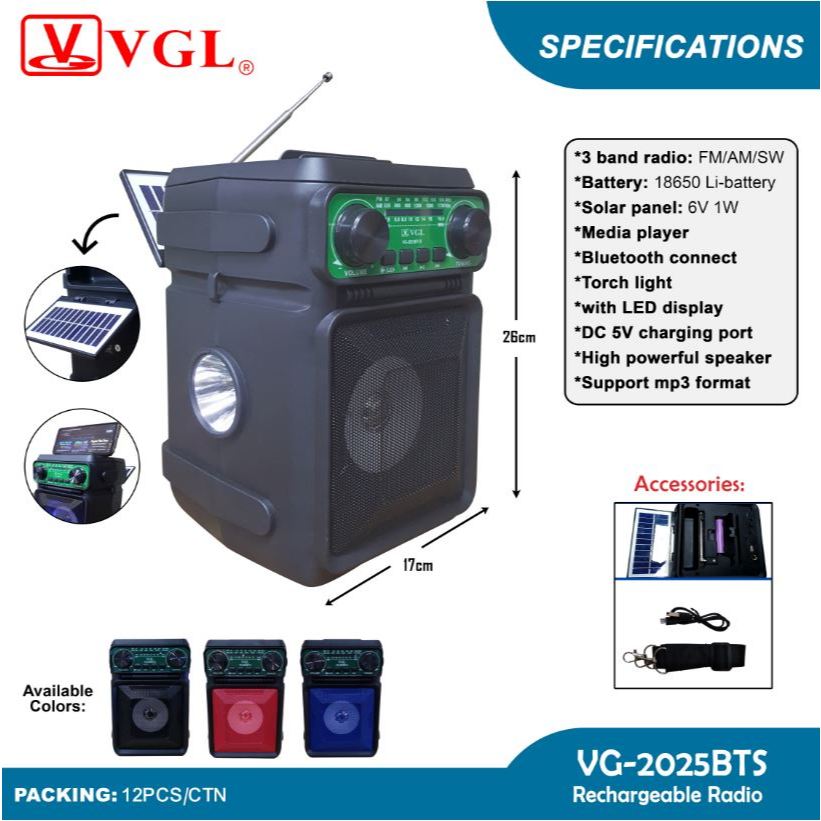 VGL SOLAR RECHARGEABLE RADIO (VG-2025BT-S) | Shopee Philippines