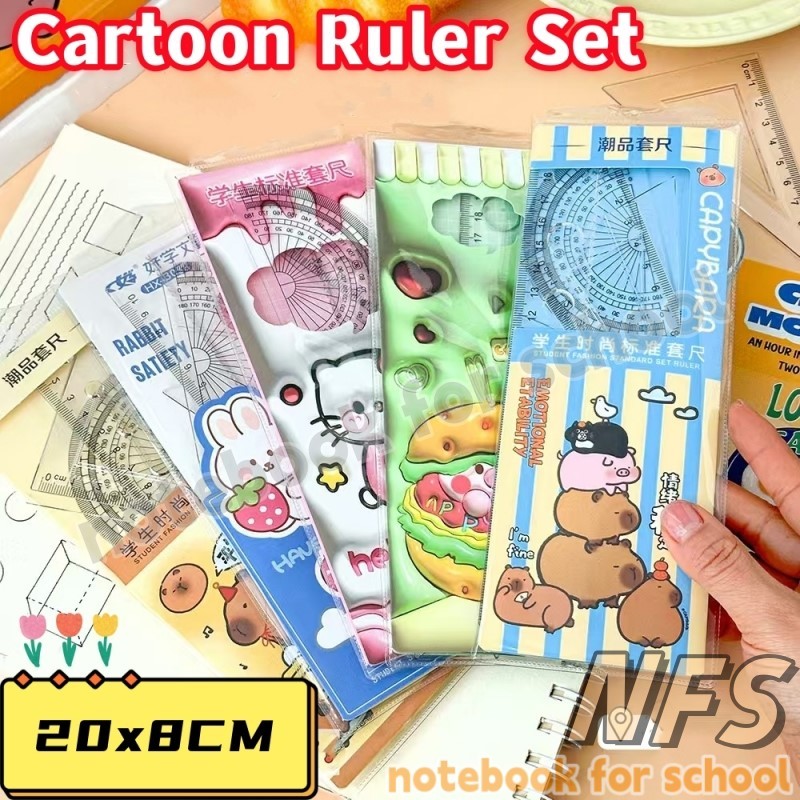 NFS 4in1 Transparent Ruler Set 20CM Triangular Ruler Protractor 4PCS ...