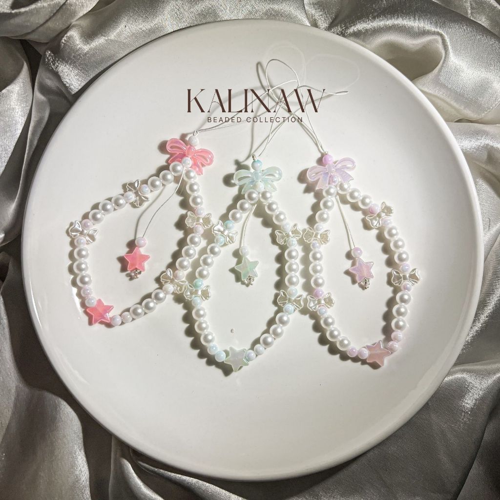 Ribbon Star Cute Candy Beaded Keychain/ Phone Charms/ Lanyard Strap I ...