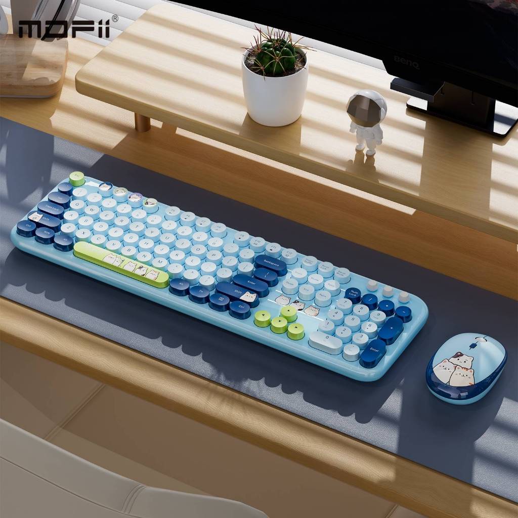 MOFII Silly Cat Cartoon Version Wireless Cute Keyboard Mouse Set Plug ...