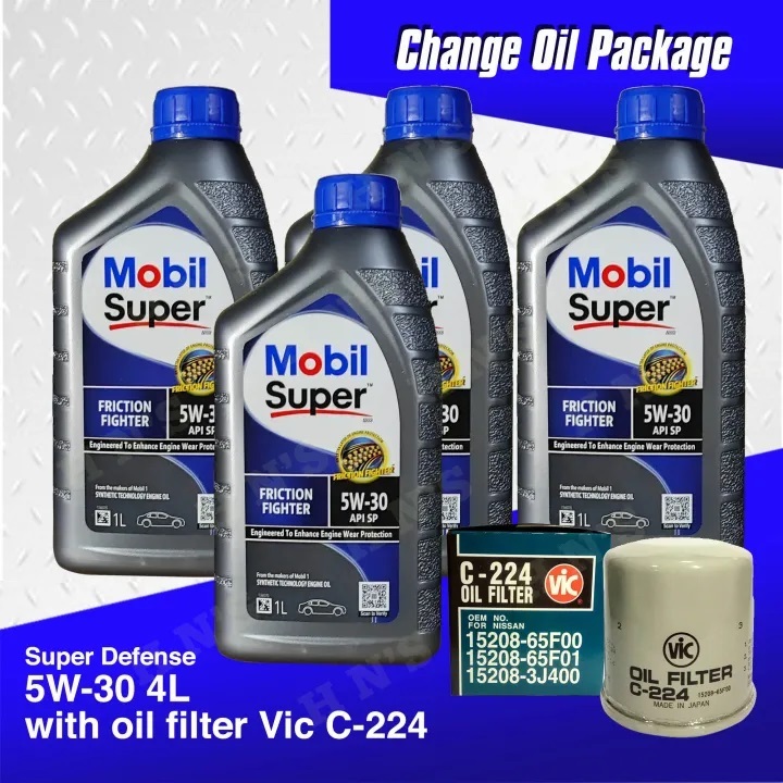 Mobil Super 2000 Friction Fighter 5W-30 Synthetic Motor Oil Bundle for Nissan (4 Liters + Vic C ...