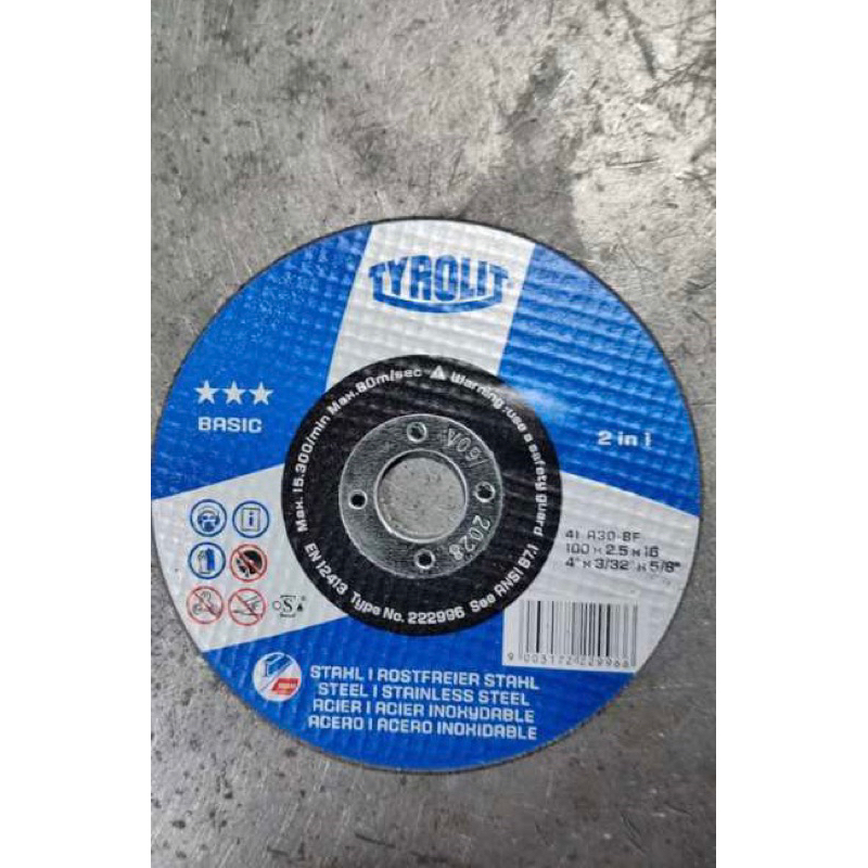 Tyrolit Cutting disc 4"(100x2.5x16mm) for steel Basic 2in1 (per pc ...