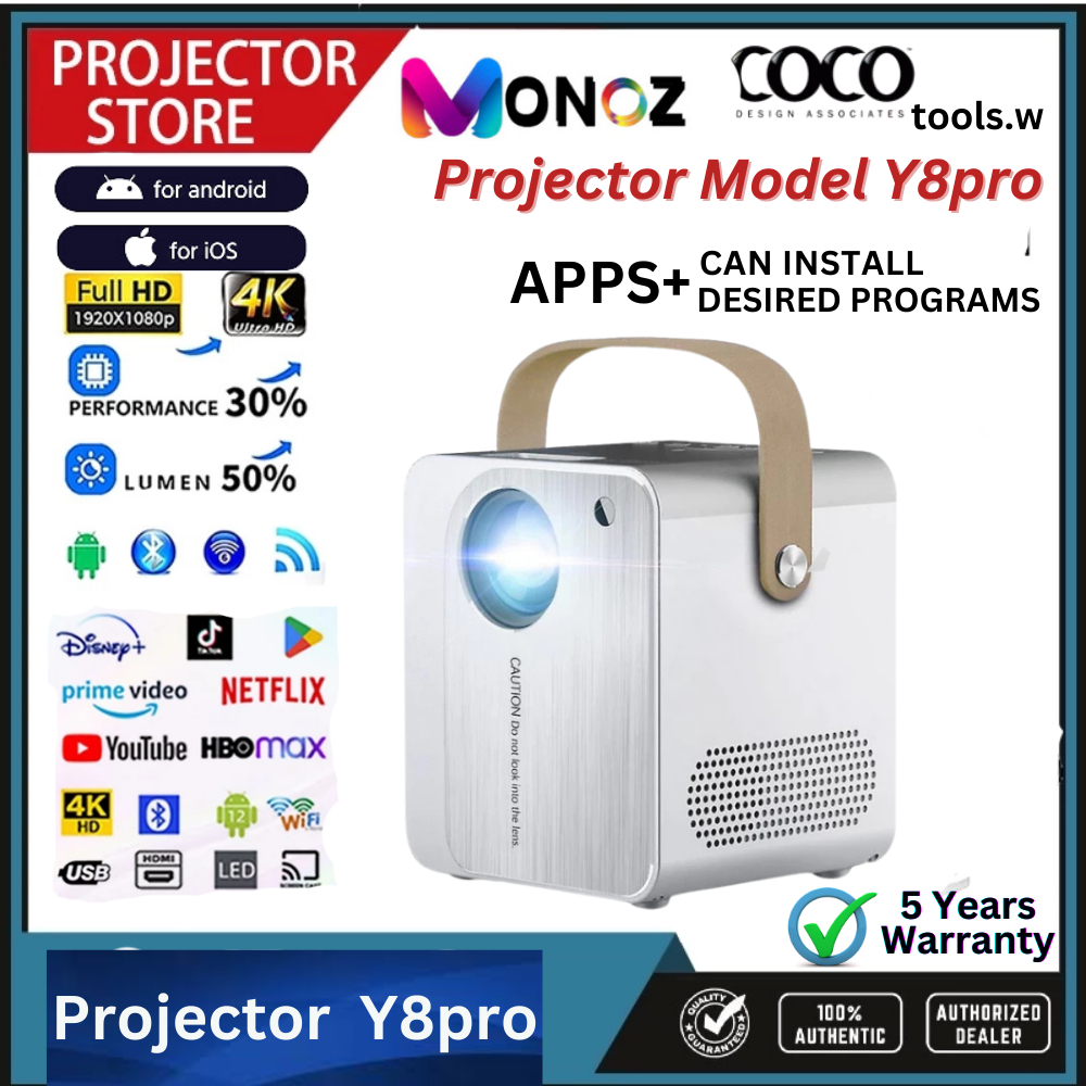 Projector Y8 Portable Smart Mini 6000 Lumens 4K HD 1080P Projector WiFi ...