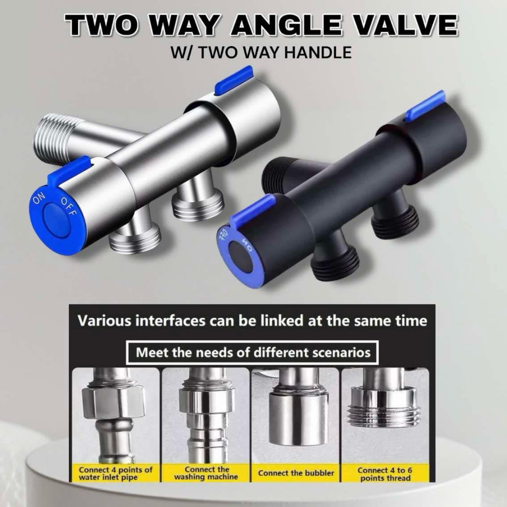 Two Way Angle Valve Bathroom Stainless 1 Inlet 2 Outlet Two Way Water ...