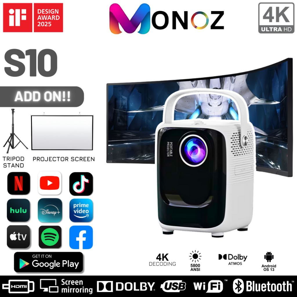 4K Android Projector S10 FULL HD 5G WIFI LED Video Netflix Mini ...