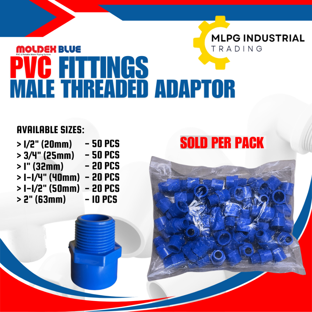 (PER PACK) Moldex Blue PVC Fitting Male Threading Adaptor (1/2", 3/4 ...