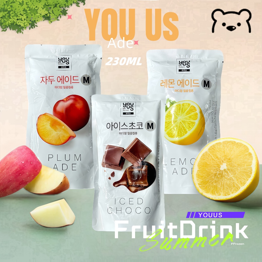 Youus Korean Ade/Juice Pouch Drink - 230ml - Iced Choco, Lemonade, Plum ...