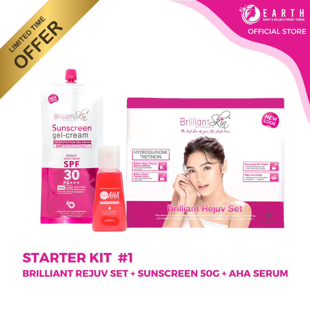 BRILLIANT REJUV SET + AHA SERUM + SUNSCREEN GEL-CREAM 50 GRAMS | Shopee ...