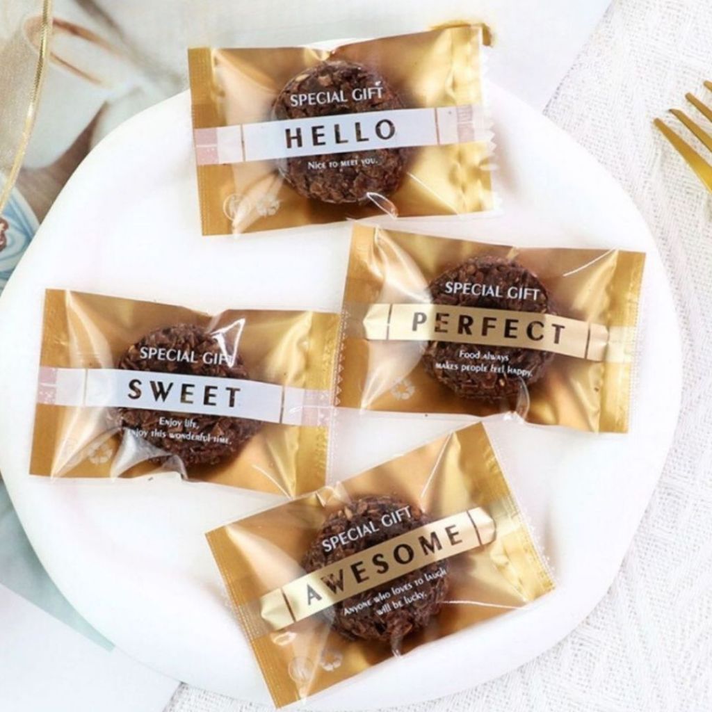 FP1938 (100pcs) 5.5x8.5 CM Hello Gold Cookie Bag Sealing Pastry Heat ...