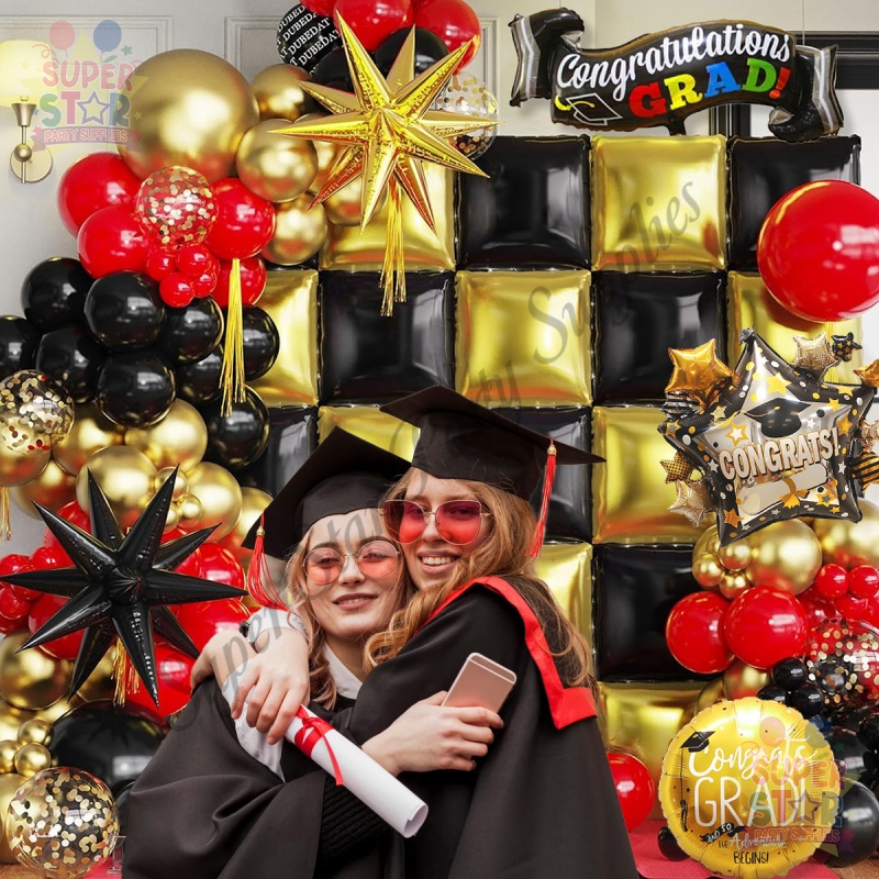 Graduation Balloon Square Foil Balloons Wall Backdrop Congratulations ...