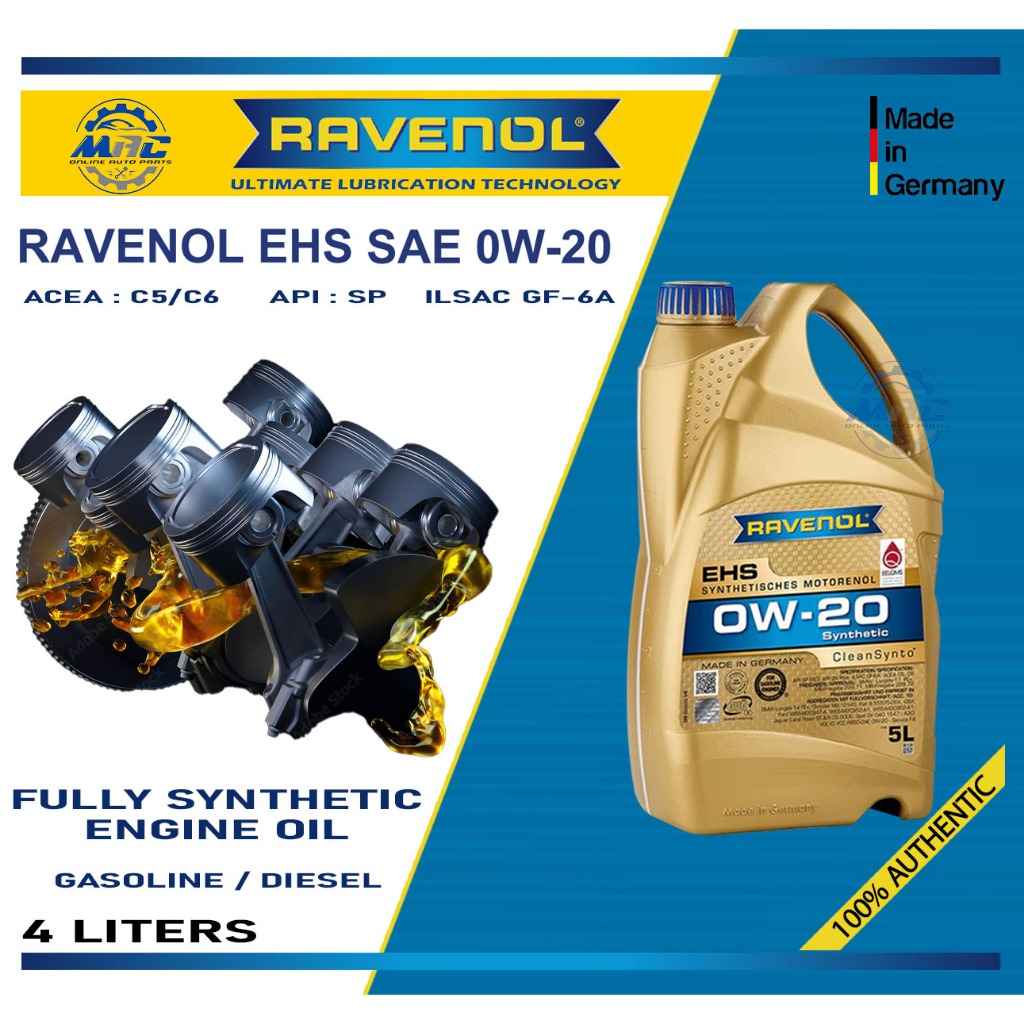 RAVENOL EHS 0W20 4 LITERS 1 LITER GASOLINE AND DIESEL ENGINE OIL FULLY ...