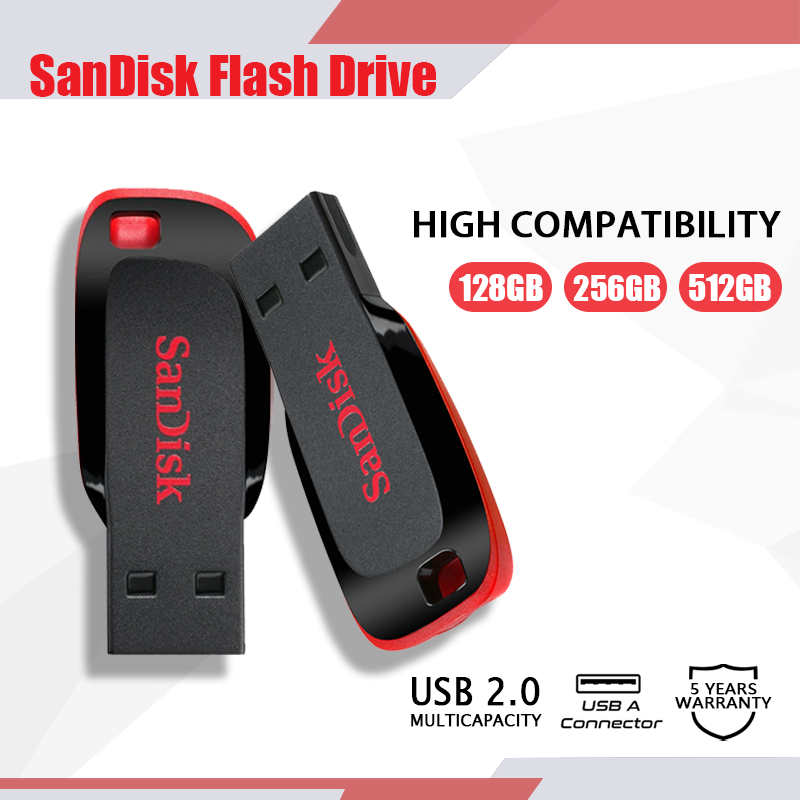Sandisk Cruzer Blade 128GB/256GB/512GB USB 2.0 Flash Drive | Shopee ...