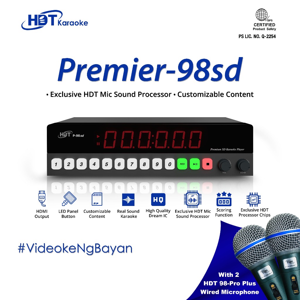 HDT P-98sd Karaoke player w/ 2 HDT Microphone | Shopee Philippines