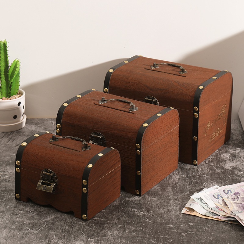 Wooden Coins Bank With Lock Piggy Bank Save Money Box Alkansya ipon ...