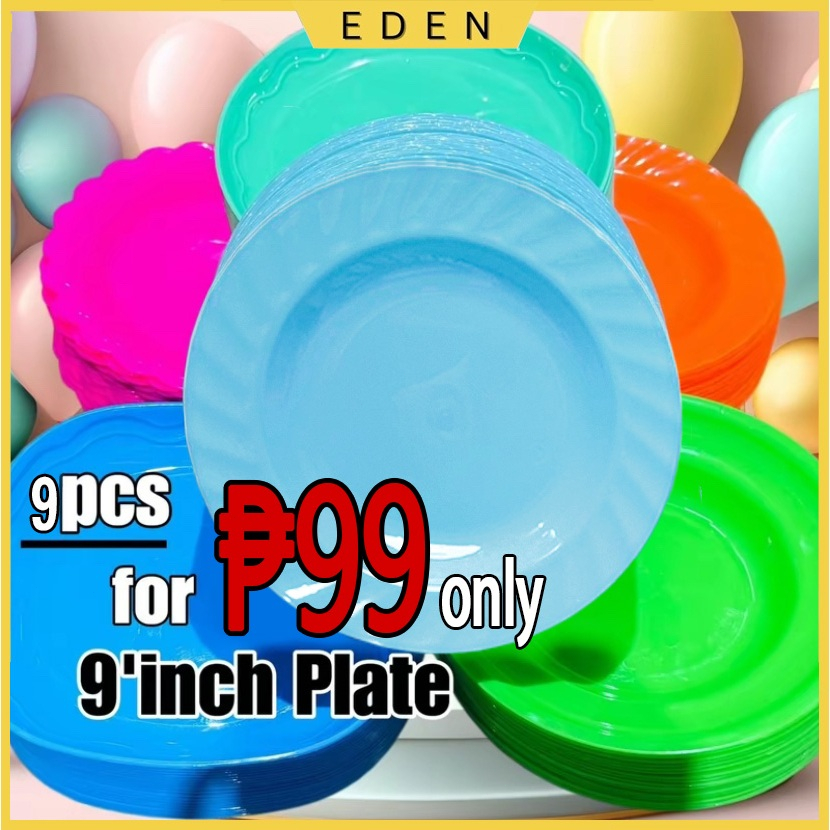 9Pcs/Set Plate & Bowl Unbreakable Non Grease Candy Color Plastic Dinner ...