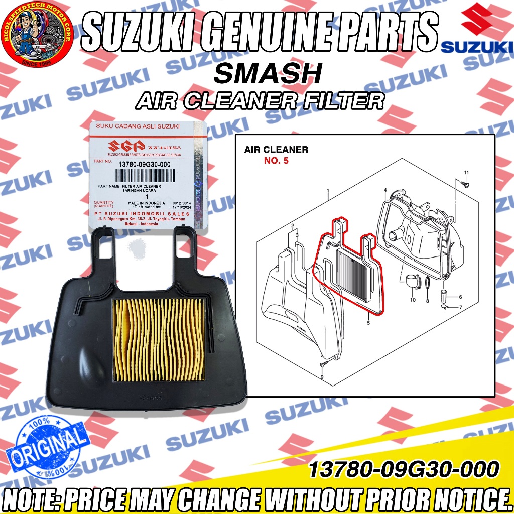 SMASH AIR CLEANER FILTER (SGP) (GENUINE: 13780-09G30-000) | Shopee ...