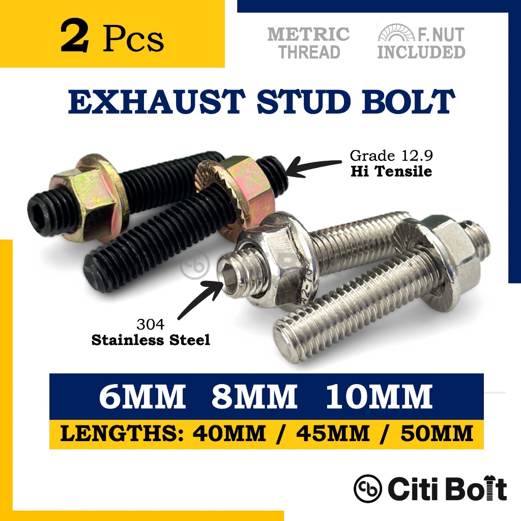 2pc Exhaust Stud Bolt for Motorcycle - XRM WAVE TMX SHOGUN RAIDER MIO ...