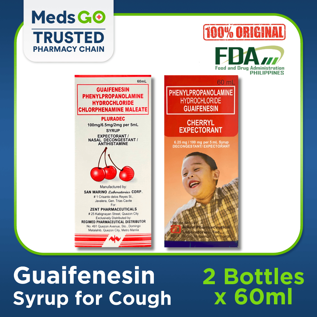 PLURADEC Expectorant Syrup for Cough 2 Bottles x 60mL - Guaifenesin ...