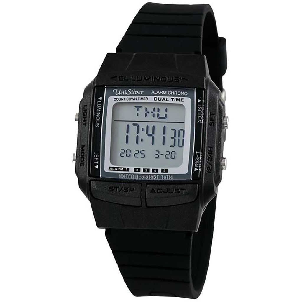 UniSilver TIME Men's (Unisex) ALL Black Digital Rubber Watch KW5137 ...