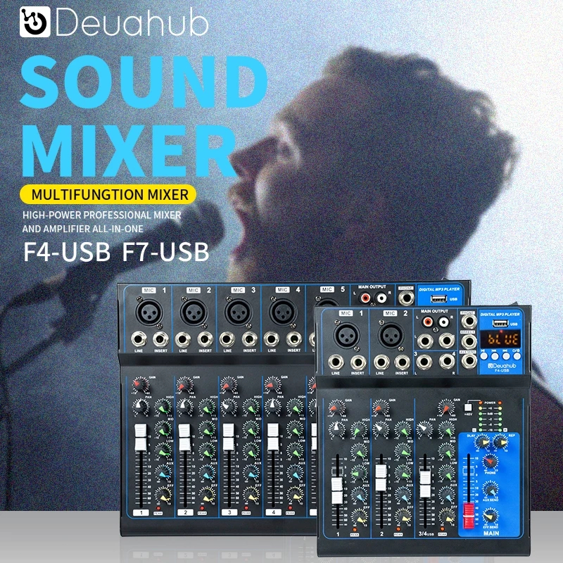 F4/F7-Usb Sound Mixer Audio Mixer Amplifier Mixer 4/7-Channel Built-In ...