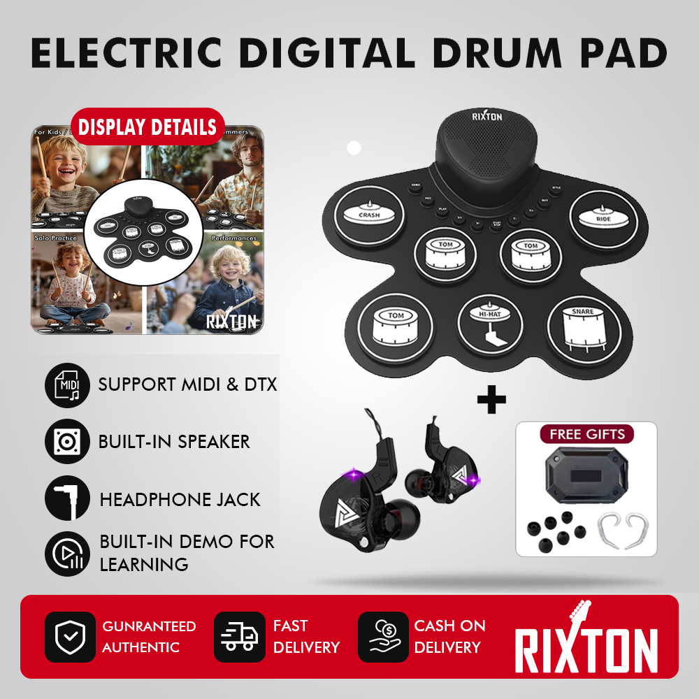 RIXTON Digital Electronic Drum Set 7 Pads USB Roll Up Silicone Digital ...