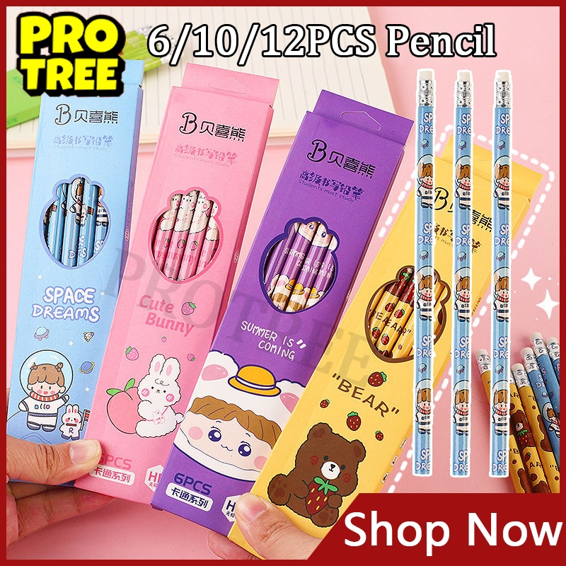 6/10/12PCS Cartoon Boxed 2B Pencil Set Writing Painting Learning School ...