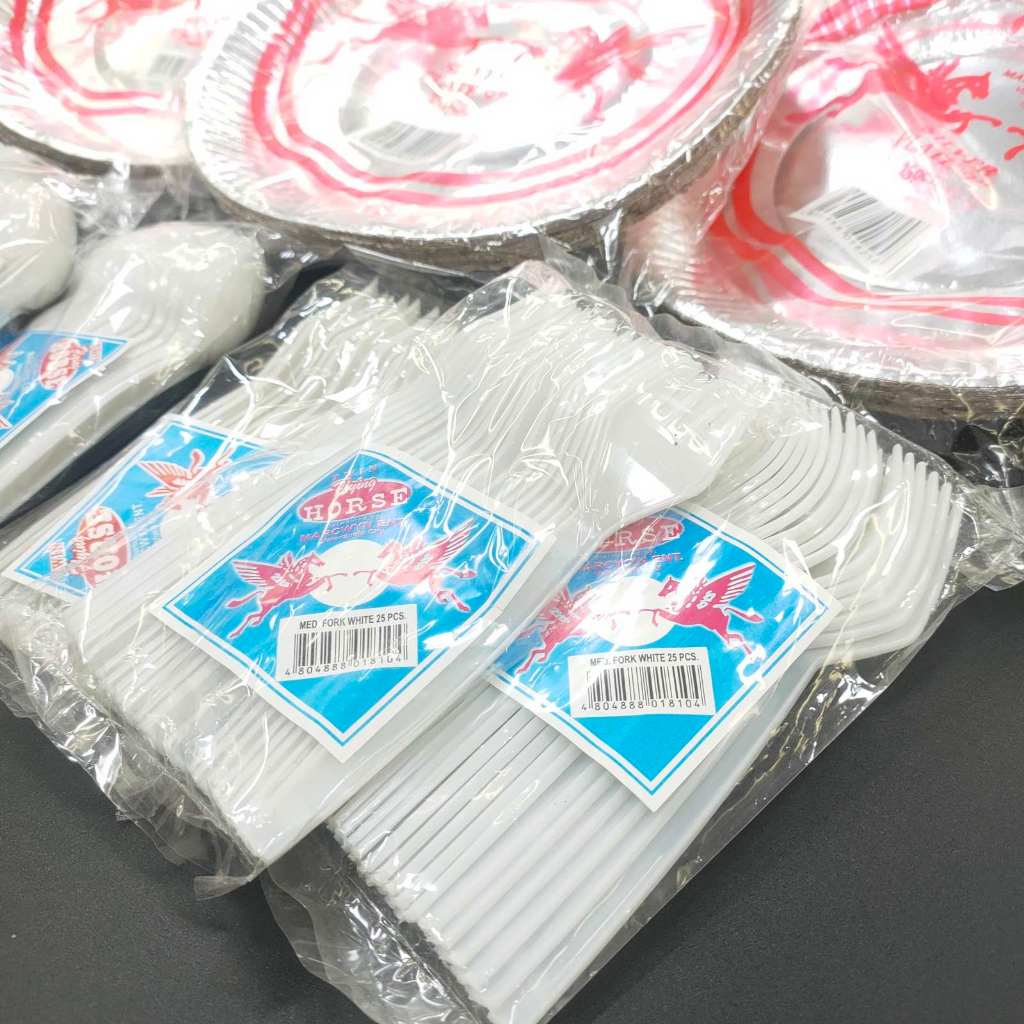 25PCS DISPOSABLE PAPER PLATE / DISPOSABLE PLASTIC SPOON AND FORK ...