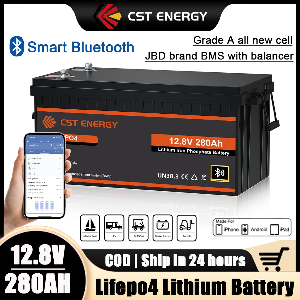CST ENERGY 12V 280AH Bluetooth Lifepo4 Battery with 100A BMS, Lithium ...