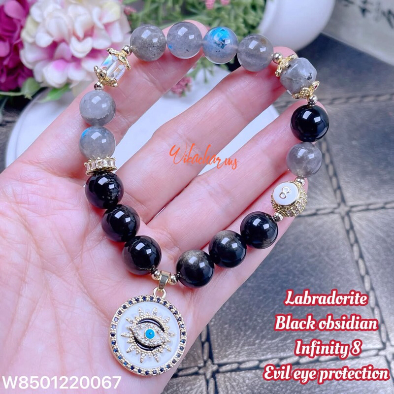 (wikacharms) obsidian with labradorite mix charms all in one lucky ...