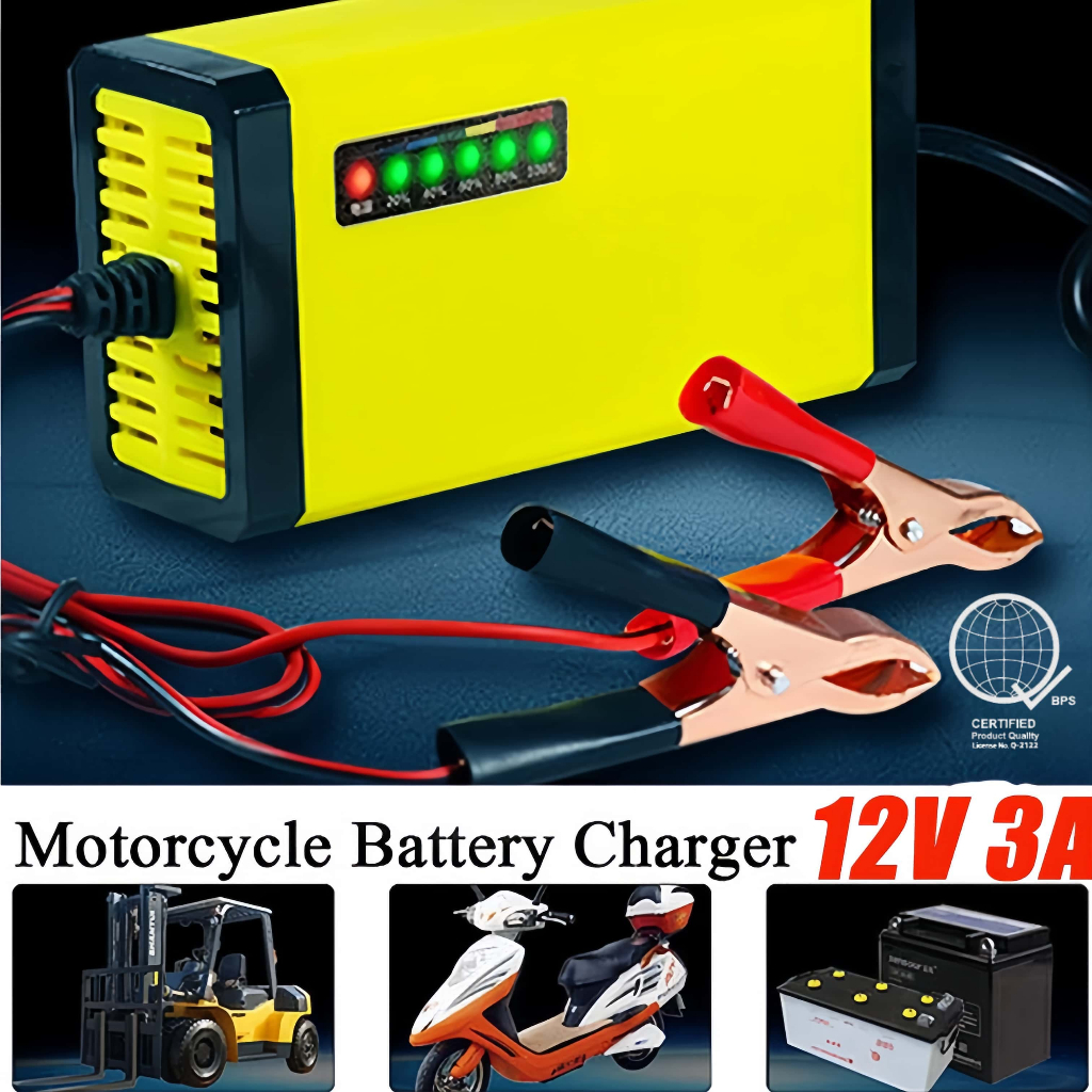 Smart Motor Battery Charger 12v 3A Motorcycle Heavy Duty Portable Lead ...