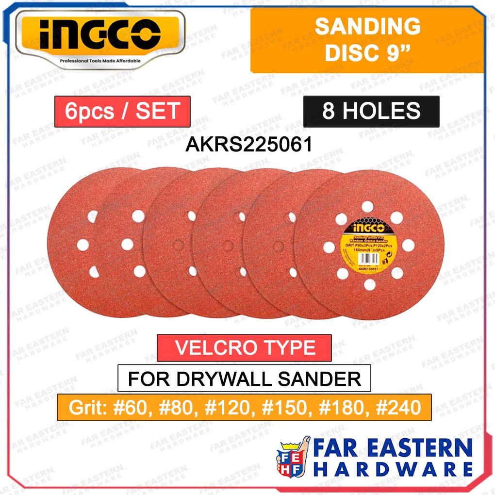 INGCO Velcro Sanding Sheet 9" 225mm 6pcs Set for Drywall Sander ...
