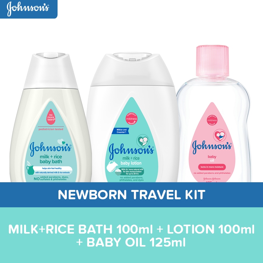 Johnson's Milk+Rice Bath 100ml + Lotion 100ml + Baby Oil 125ml | Shopee ...
