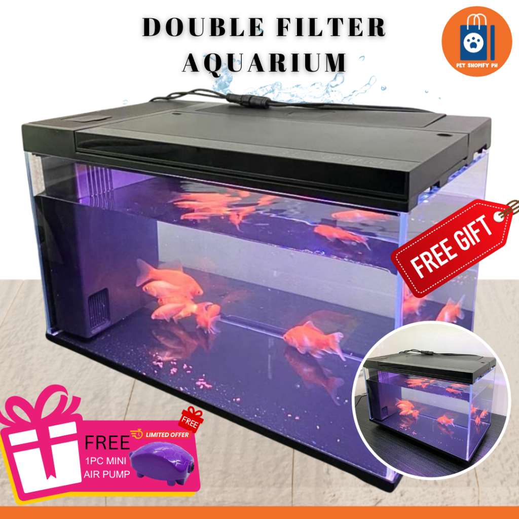 Ultra Clear Glass Double Filter System Aquarium Tank with LED 20L Model ...