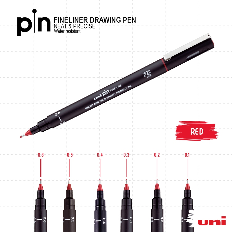 Uni Pin - RED Waterproof Fineliner – Ideal for Artists, Architects ...