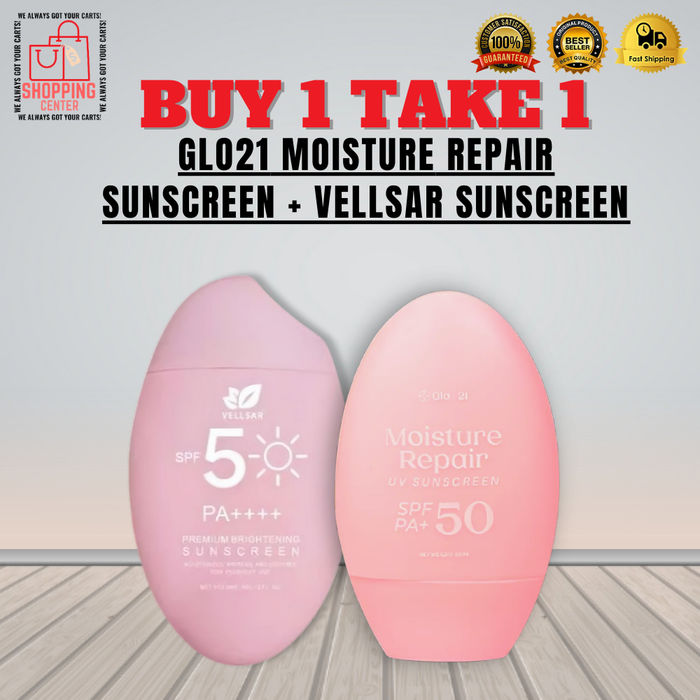 BUY 1 TAKE 1 GLO21 SPF50 SUNSCREEN + VELLSAR SUNSCREEN | Shopee Philippines