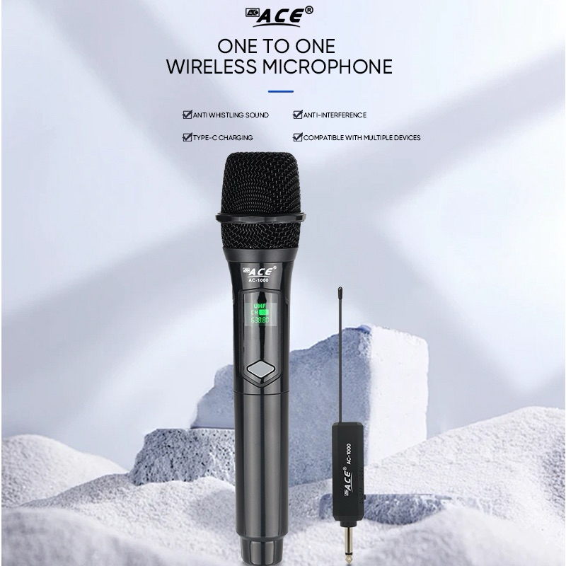 ACE AC-1000 Professional UHF Wireless Rechargeable Microphone | Shopee Philippines