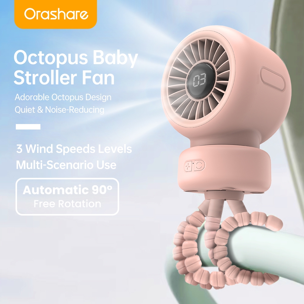 Orashare OCF01Pro Stroller Fan 4000mAh Rechargeable Mute Turbo Octopus ...