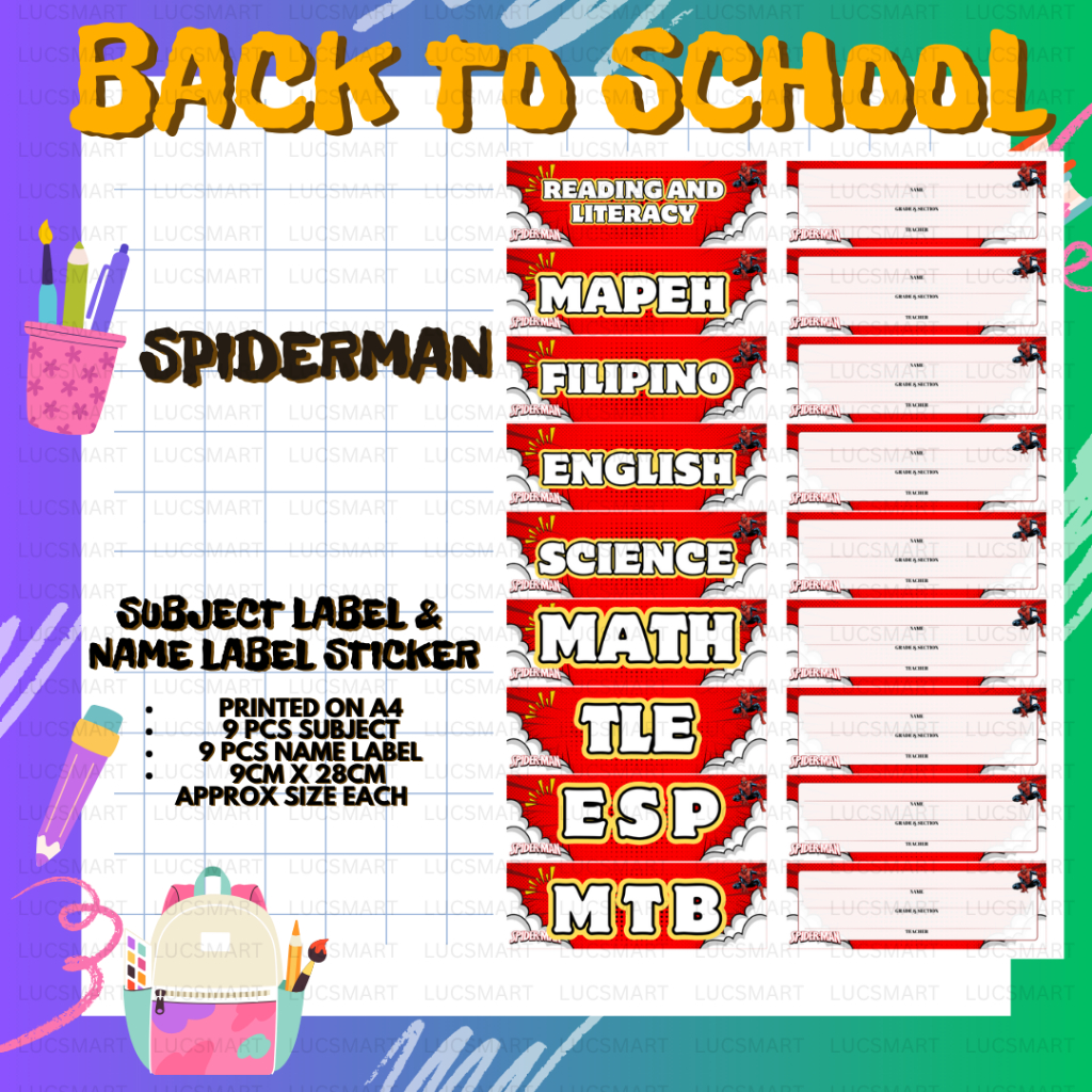 LUCSMART Fast shipping - NEW DESIGN SPIDER MAN THEMED Subject and Name ...
