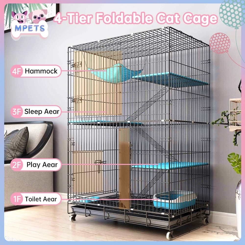Cat Cage 4 Layer Heavy Duty Pet Cage Foldable with Wheels Easy Assemble ...