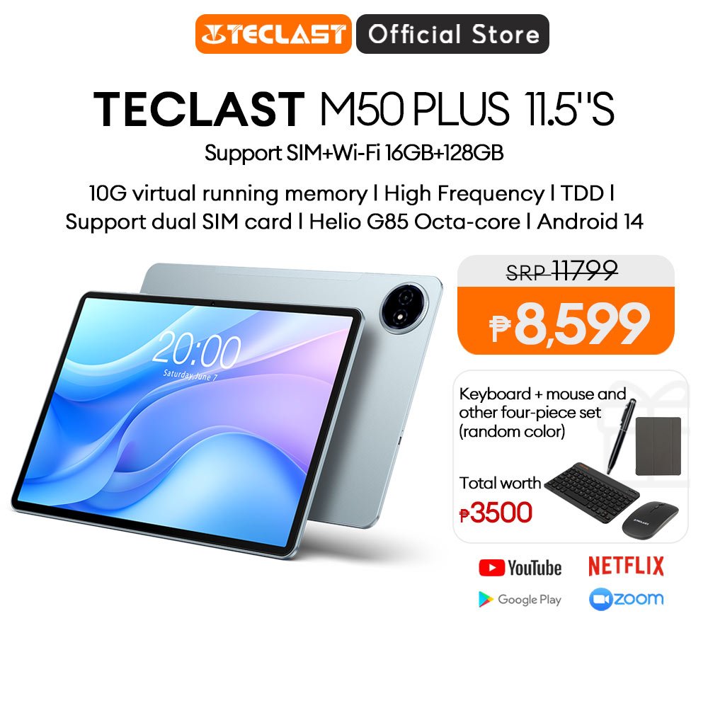 Teclast M50 PLUS 10.1" Android 14 Tablet 16GB RAM + 128GB Dual SIM 4G ...