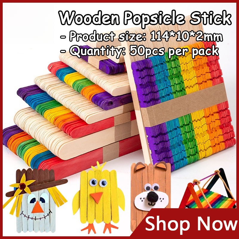 50 pcs School popsicle sticks Wooden Popsicle Stick Ice Cream Sticks ...