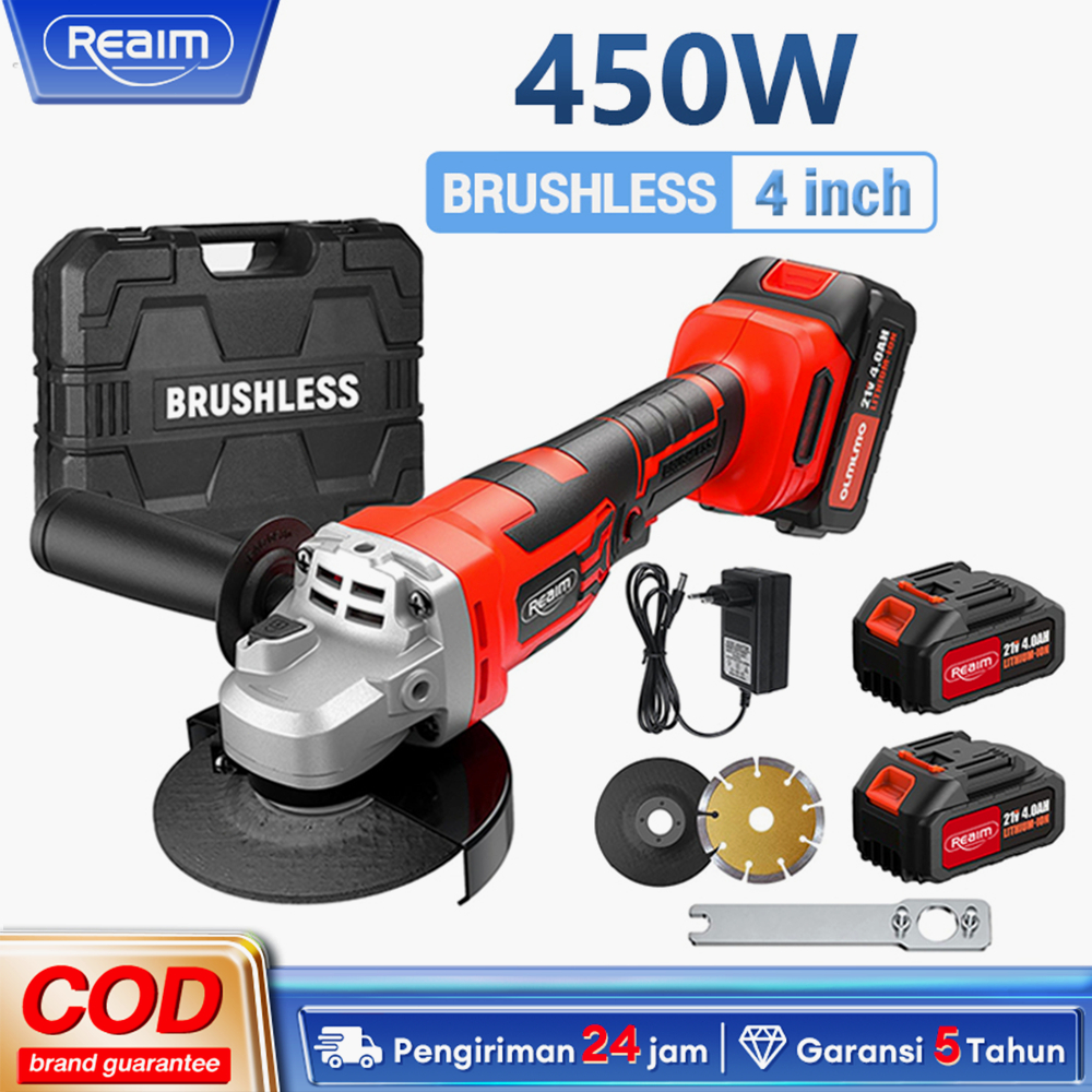 REAIM Cordless Angle Grinder 450W Tools Grinding Disc Portable Wireless ...