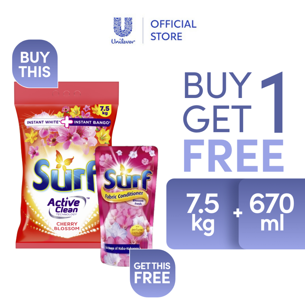 Buy Surf Powder Detergent Cherry Blossom 7.5kg, Get Free Surf Fabcon ...