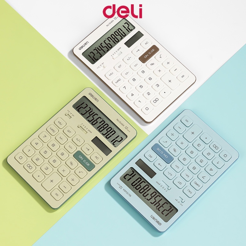Deli Desktop Calculator 12 Digits Dual Power Solar/Battery Stylish Eletronic Scientific ...