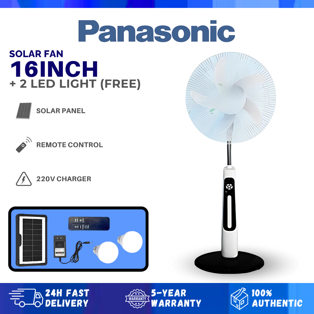 PANASONIC Solar Electric Solar Fan 12" Inch Powered Rechargeable Solar ...